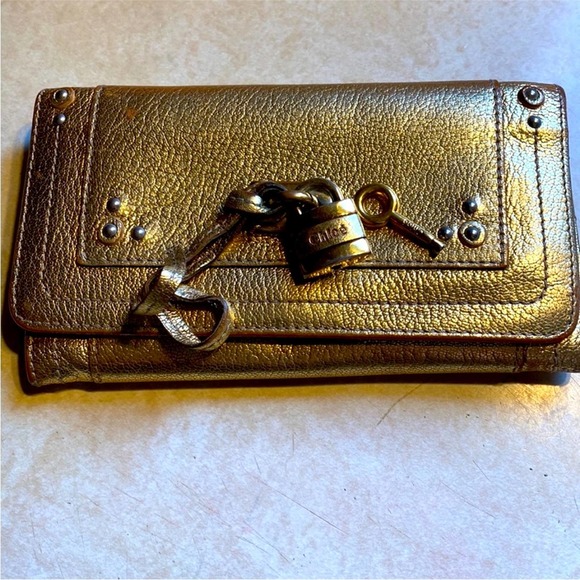 Chloe | Bags | Chloe Paddington Gold Long Wallet With Lock And Key ...